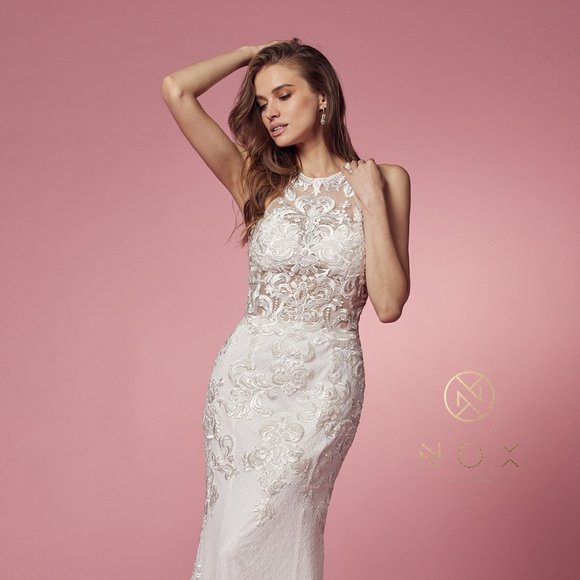 Nox | Dresses | New Long Embroidered Zip Dress With Halter Neckline ...